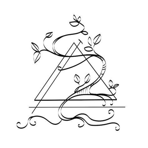 Premium Vector Triangle With Twisted Tree And Leaves Minimal Art Black And White Sketch Accult