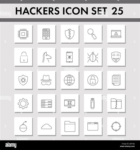 Set Of Hacker Square Icons In Black Outline Stock Vector Image And Art Alamy