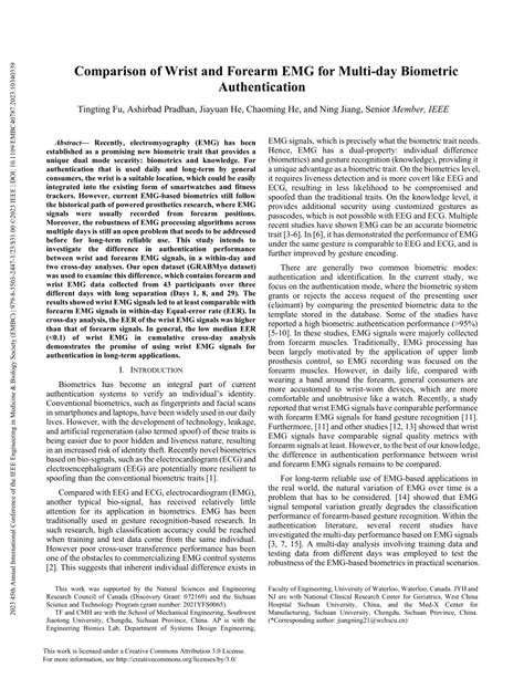 Pdf Comparison Of Wrist And Forearm Emg For Multi Day Biometric Authentication