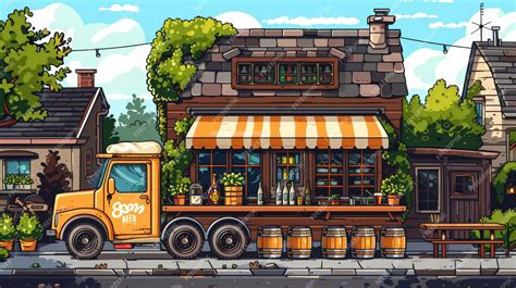 Whimsical Chibi Beer Truck Clipart Delivering Kegs To A Bar Premium