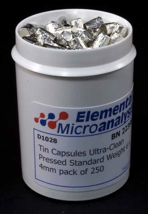 Tin Capsules Ultra Clean Pressed Standard Weight 6 X 4mm Pack Of 250