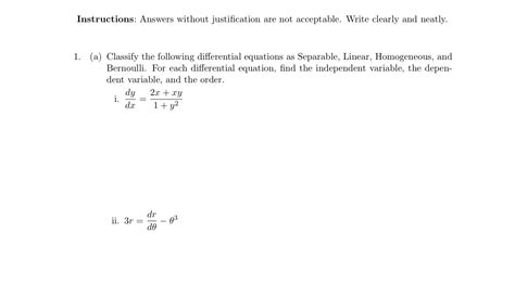 solved a ﻿classify the following differential equations as