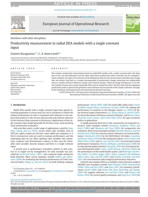 Pdf Productivity Measurement In Radial Dea Models With A Single Constant Input
