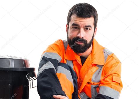 Garbage Man Over Isolated White Background Stock Photo Luismolinero 122896938