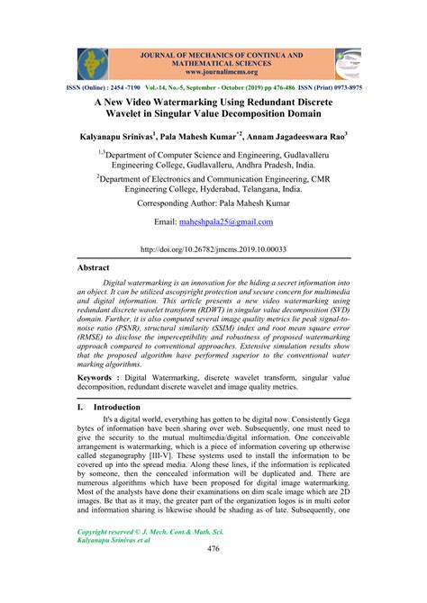 Pdf A New Video Watermarking Using Redundant Discrete Wavelet In
