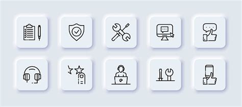 피드백 설정 아이콘입니다 클립 보드 체크리스트 방패 진드기 스크루 드라이버 렌치 댓글 메시지 좋아 긍정적 인 피드백 헤드셋 등급 속도 운영자 수정 통신 개념입니다 신형성 스