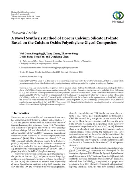 Pdf A Novel Synthesis Method Of Porous Calcium Silicate Hydrate Based