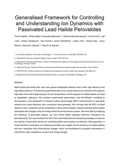 Pdf Generalised Framework For Controlling And Understanding Ion Dynamics With Passivated Lead
