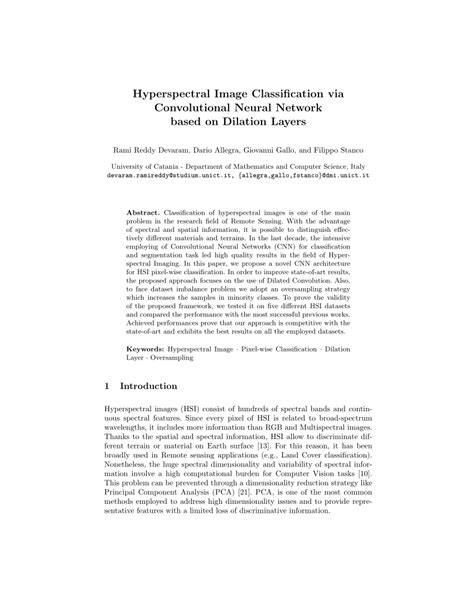 PDF Hyperspectral Image Classification Via Convolutional Neural Network Based On Dilation Layers