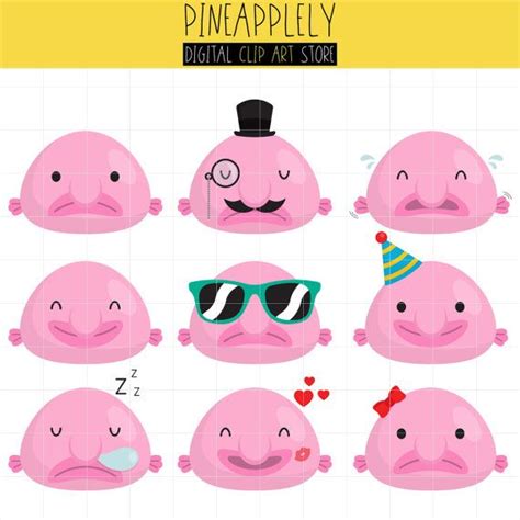 Cute Blob Fish Expressions Funny Face Ocean Fish Digital Clip Art For Planner Stickers