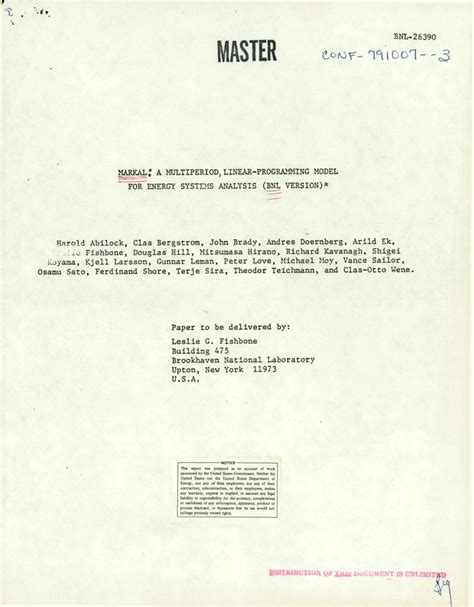 Pdf Markal A Multiperiod Linear Programming Model For Energy