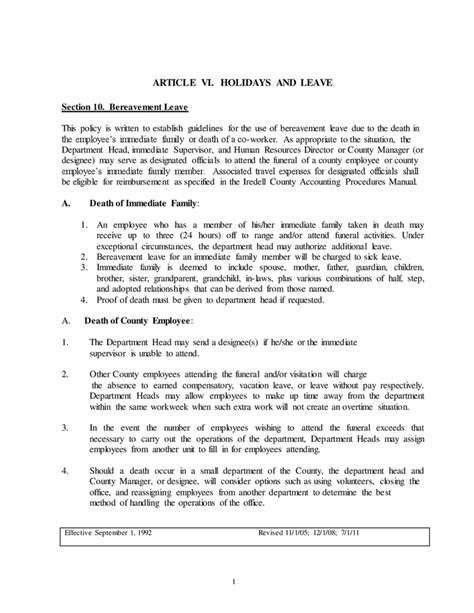 Bereavement Leave Policy In Word And Pdf Formats