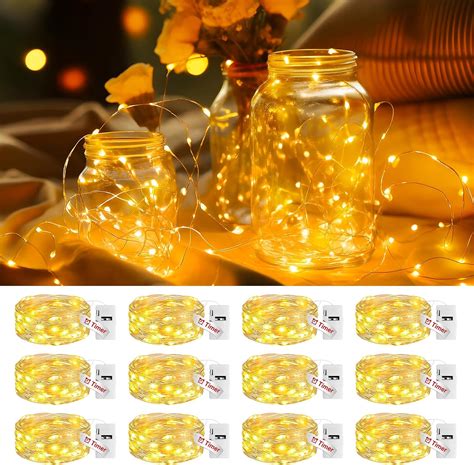 Litogo 12 Pack Yellow Fairy Lights Battery Operated With
