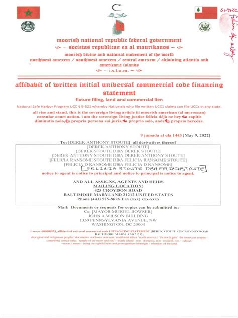 Affidavit Of Written Initial Universal Commercial Code Financing Statement Fixture Filing Land