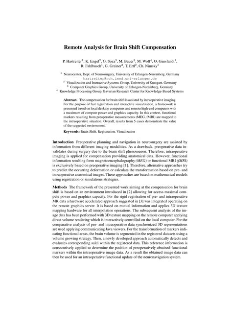 Pdf Remote Analysis For Brain Shift Compensation