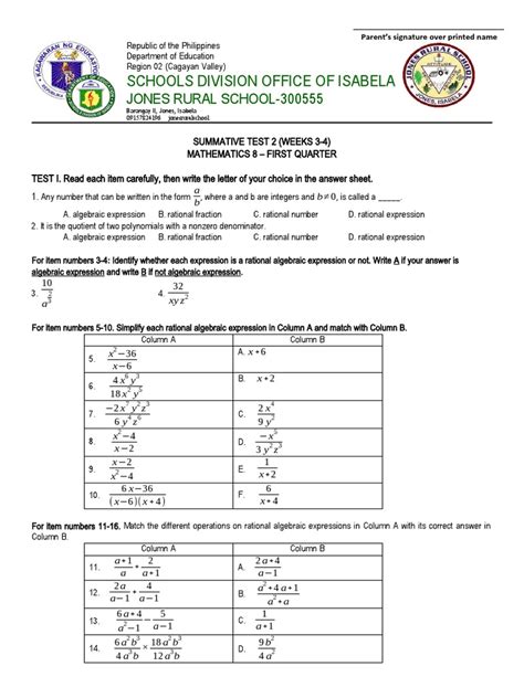 summative test 2 pdf rational number mathematical objects