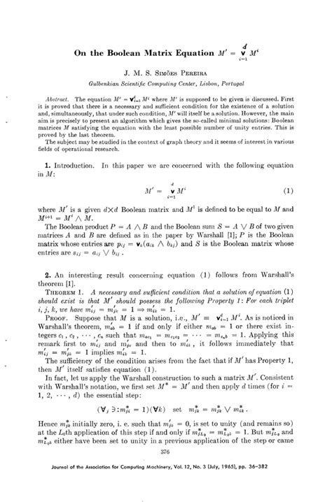 Pdf On The Boolean Matrix Equation M