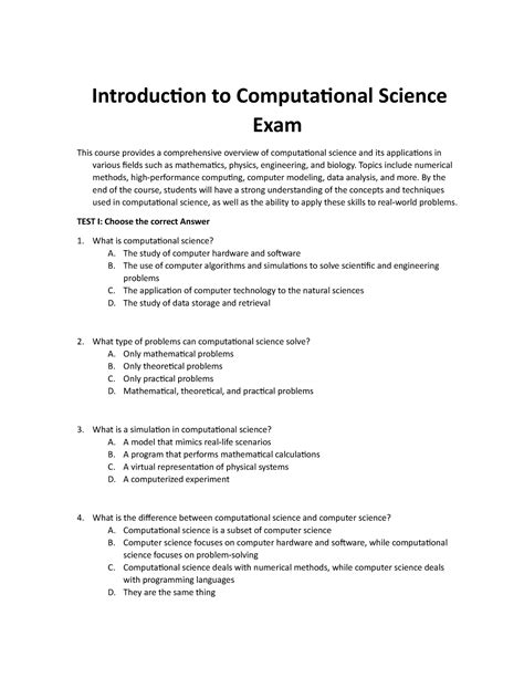Introduction To Computational Science Exam Introduction To