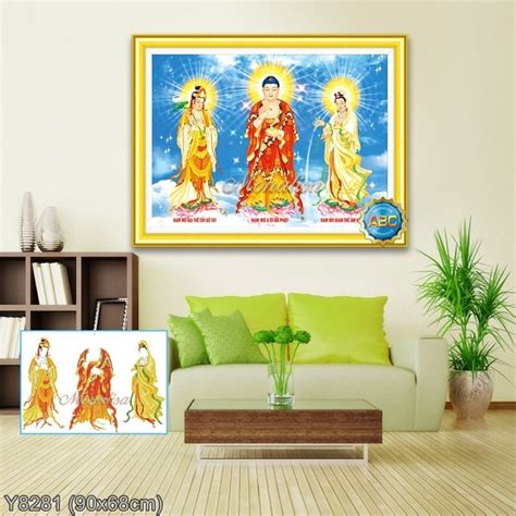 Tranh đính đá Tam Thế Phật Tam Thánh Kích Thước Nhỏ Y8281