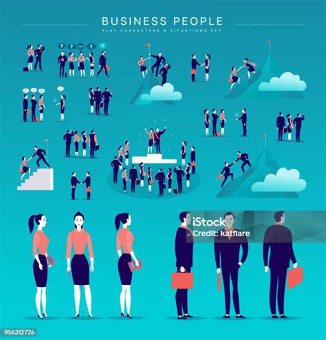 비즈니스 사람들이 사무실 문자 유 파란색 배경에 고립 된 벡터 평면 그림 다른 비즈니스 상황제휴 아이디어 성과 열망에 대 한 개념 초상화 비즈니스에 대한 스톡 벡터 아트 및