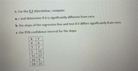 solved 6 for the x y data below compute a r and
