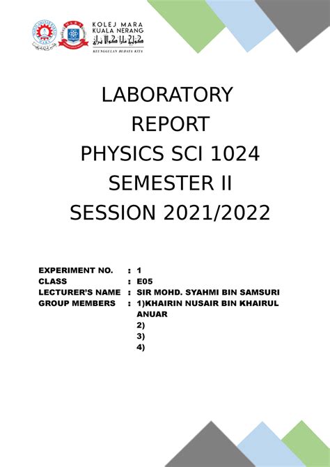 Lab Report Physic Rotational Motion EXPERIMENT NO CLASS E LECTURERS NAME SIR MOHD