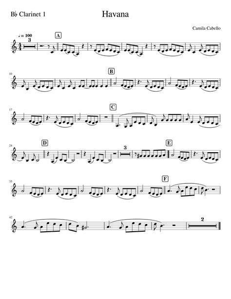 Havana Bbclarinet1 Sheet Music For Clarinet In B Flat Solo