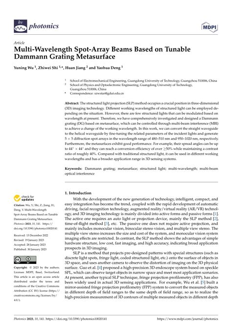 Pdf Multi Wavelength Spot Array Beams Based On Tunable Dammann