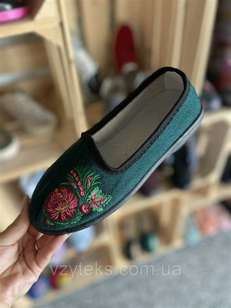 Купить Туфлі зелені жіночі домашні трикотаж із вишивкою Літма оптом Хмельницкий Центр обуви