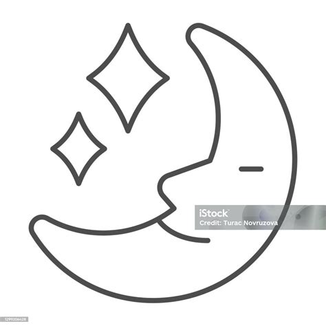 달과 별 얇은 라인 아이콘 동화 개념 흰색 배경에 마법의 요정 밤 기호 모바일 및 웹 디자인에 대한 개요 스타일에 달과 별 아이콘과 밤 하늘 벡터 그래픽 개념에 대한 스톡
