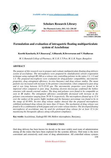 Pdf Formulation And Evaluation Of Intragastric Floating Multiparticulate System Of Aceclofenac