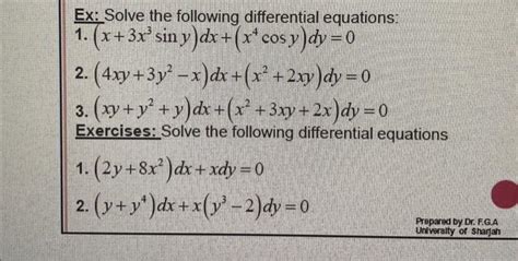 Solved Ex Solve The Following Differential Equations 1