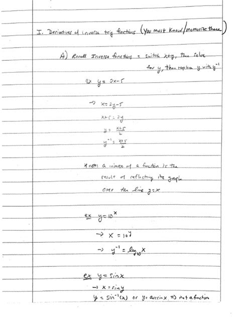 Kami Export Derivs Of Inverse Trig Functions Notes Hw And Answers