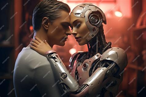 Premium Photo Humanoid Robot Couple Hug At Home