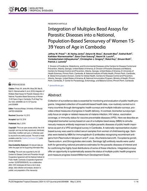 Pdf Integration Of Multiplex Bead Assays For Parasitic Diseases Into