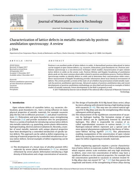 Pdf Characterization Of Lattice Defects In Metallic Materials By