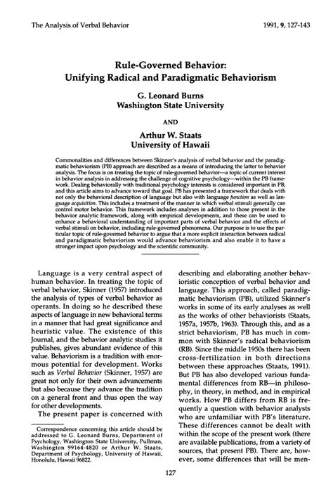 Pdf Rule Governed Behavior Unifying Radical And Paradigmatic Behaviorism