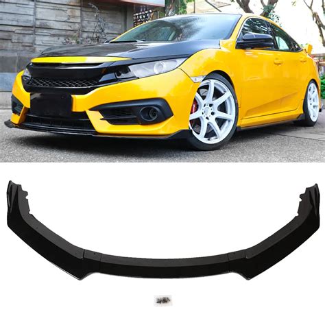 Fit 2016 2021 Honda Civic Gloss Black Front Bumper Splitter Spoiler Lip