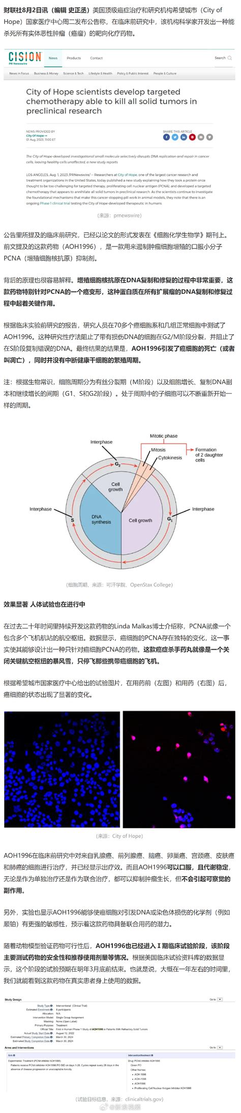 美国顶级癌症研究机构已研发出一种能杀死所有实体恶性肿瘤的药物 癌症 药物 恶性肿瘤 新浪新闻