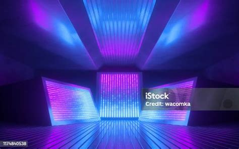 3d 렌더링 핑크 블루 네온 추상 배경 자외선의 빛나는 패널 미래 지향적 인 전력 생성 기술 3차원 형태에 대한 스톡 사진 및 기타 이미지 Istock