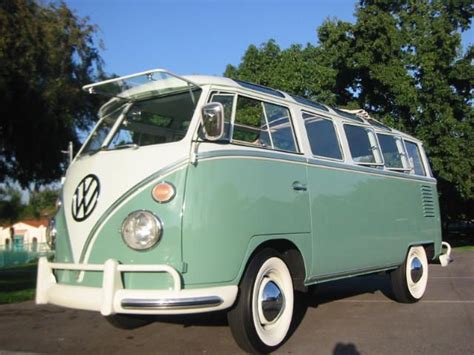 Classic Volkswagen Microbus In Green And White