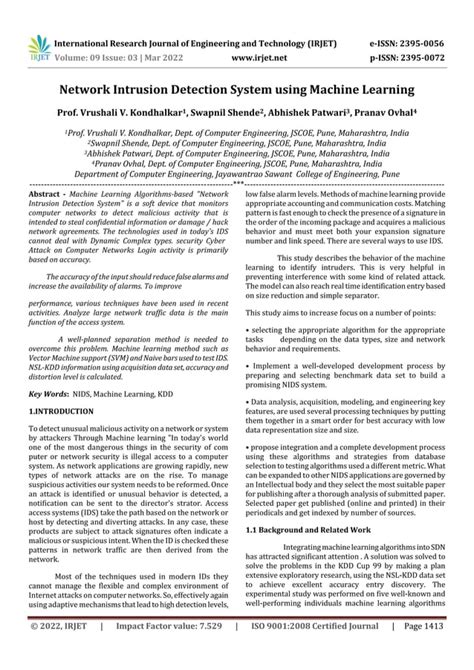Network Intrusion Detection System Using Machine Learning Pdf Information And Network