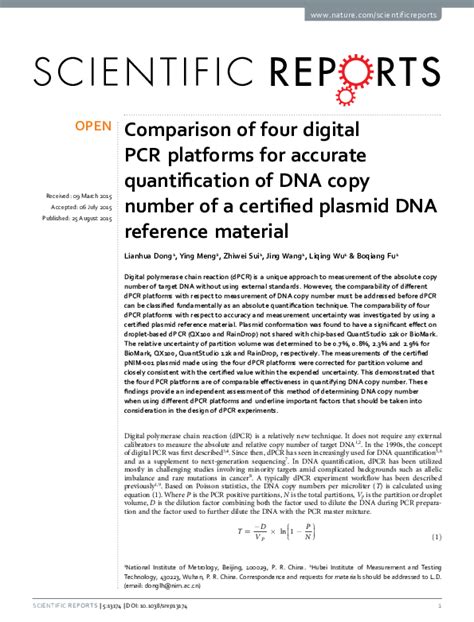 Pdf Quantification Of Plasmid Copy Number With Single Colour Droplet Digital Pcr Magdalena