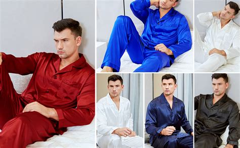Lonxu Mens Satin Pajamas Set Black M Uk Fashion