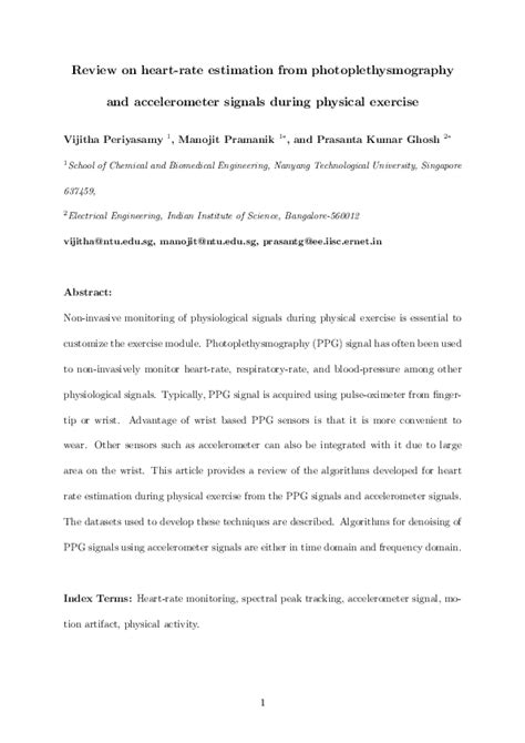 Pdf Review On Heart Rate Estimation From Photoplethysmography And