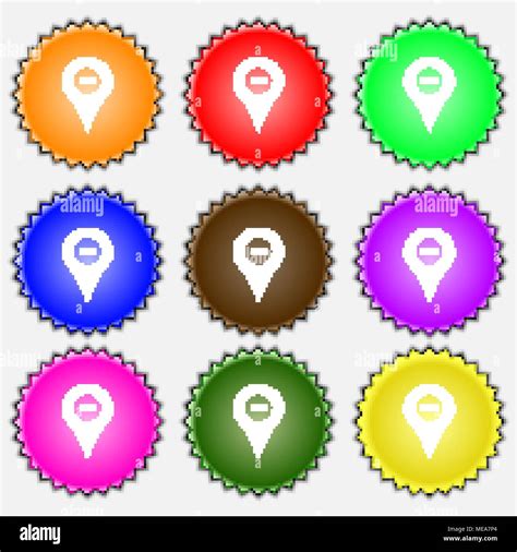 Minus Map Pointer GPS Location Icon Sign A Set Of Nine Different Colored Labels Vector
