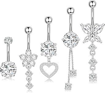 Hautllaif 5pcs Belly Button Bars Sterling Silverbelly Bar 14g Navel