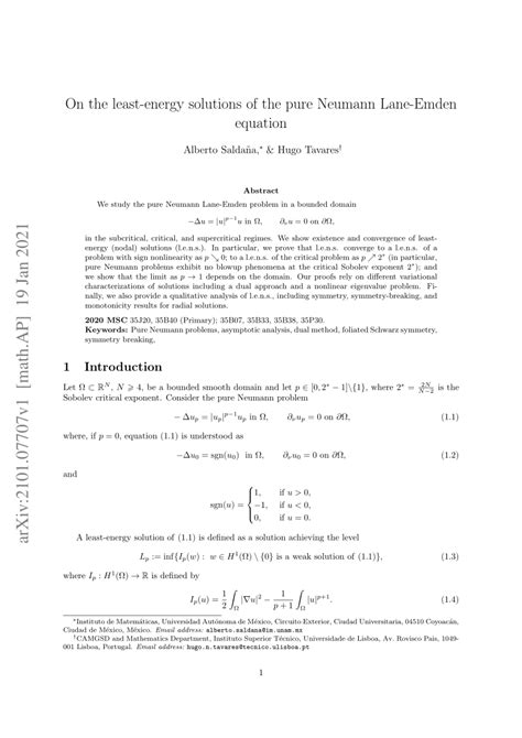 Pdf On The Least Energy Solutions Of The Pure Neumann Lane Emden Equation