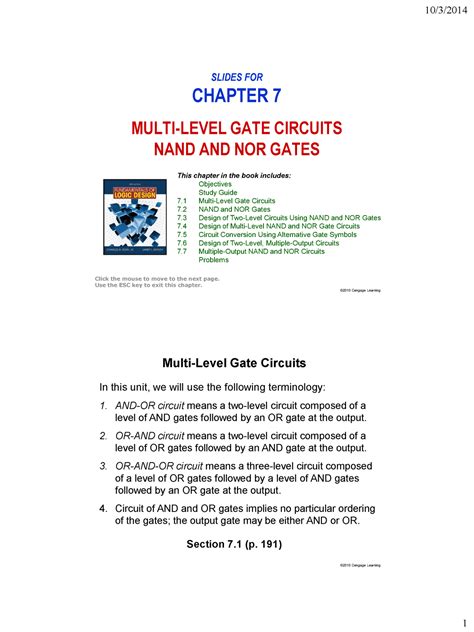 Chapter Lecture Notes SLIDES FOR CHAPTER MULTI LEVEL GATE CIRCUITS NAND AND