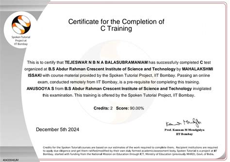 Tejeswar Balasubramanian On Linkedin Cprogramming Certification Iitbombay